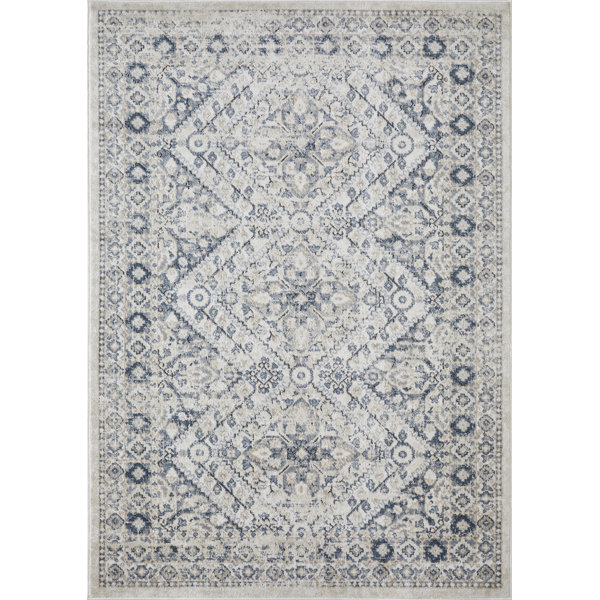 Charlton Home® Aldos Oriental Machine Woven Polypropylene Area Rug in Blue/Cream - Wayfair Canada
